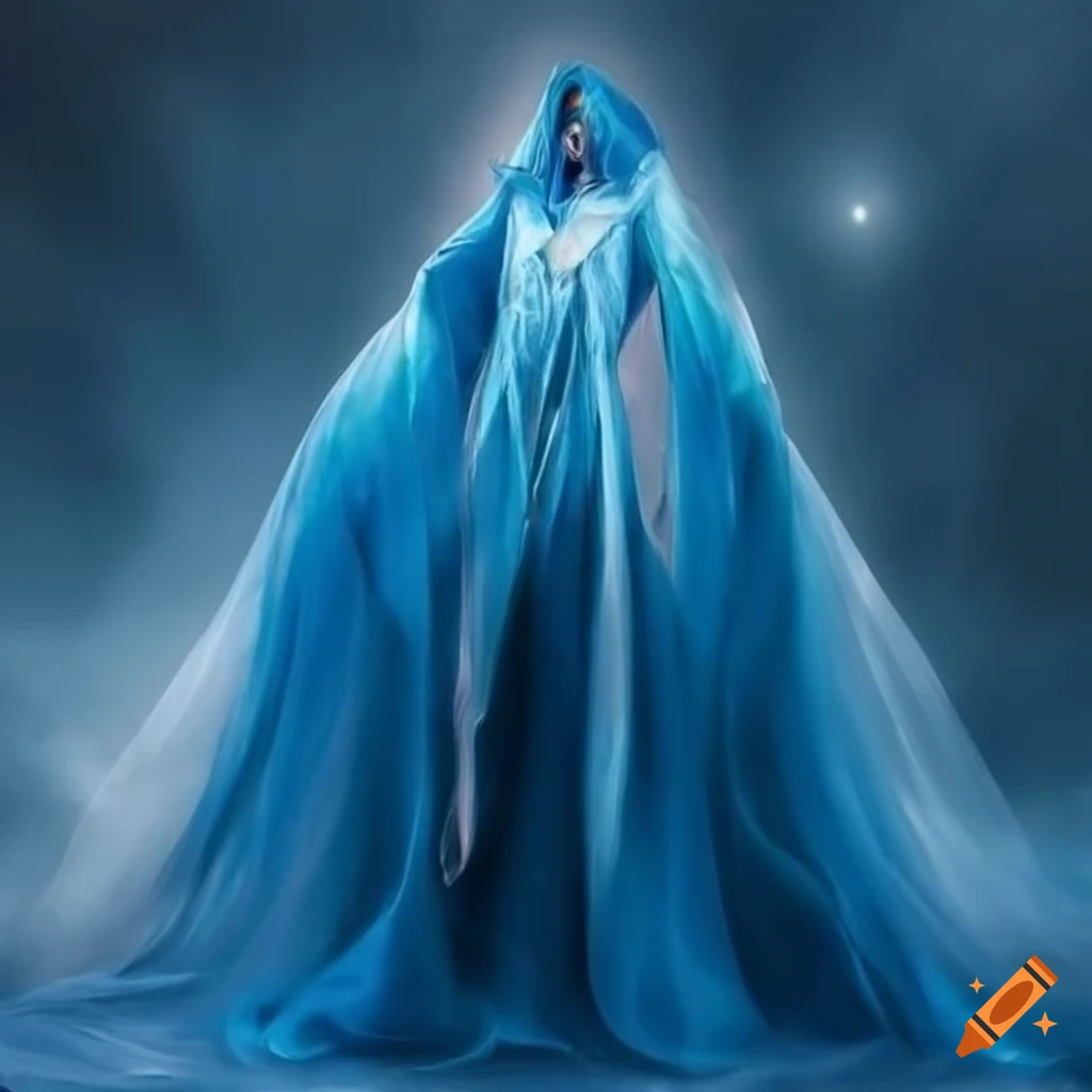 Mysterious figure in magical blue robes on Craiyon