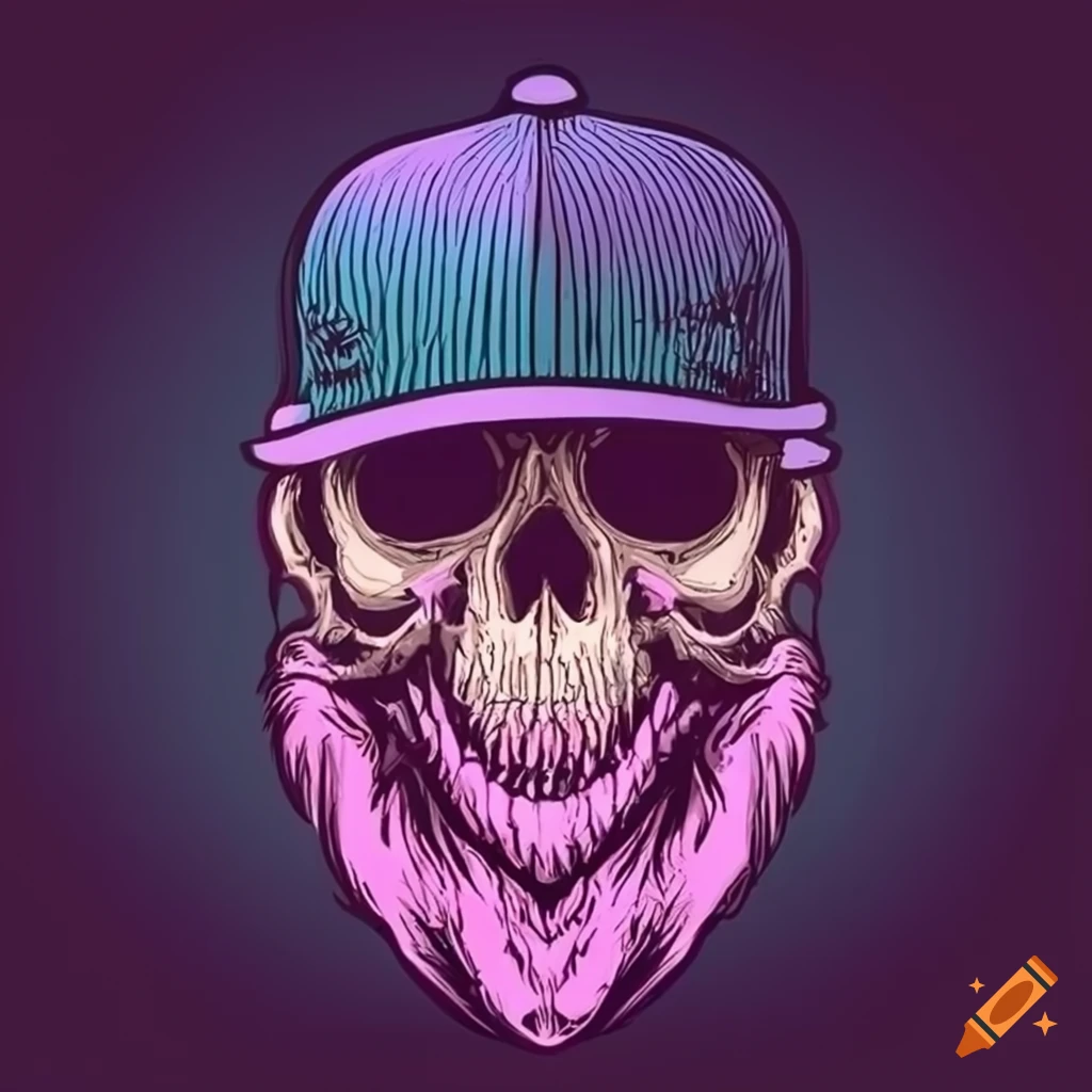 Bearded Skull logo with fade and snapback hat on Craiyon