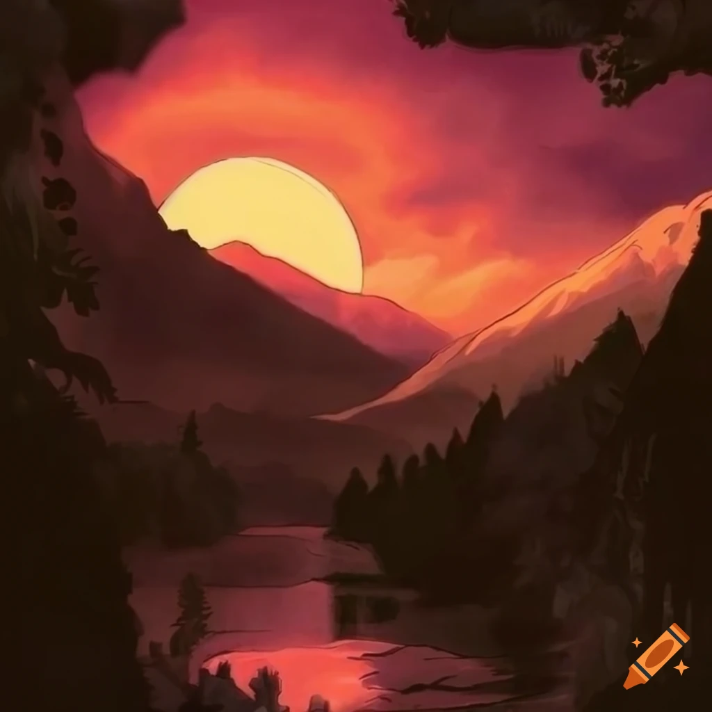 Beautiful valley scene inspired by Noir graphic novels on Craiyon