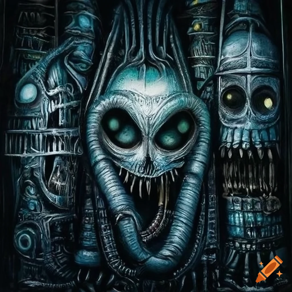 Surreal nightmare scene inspired by Giger's art with abstract creatures ...