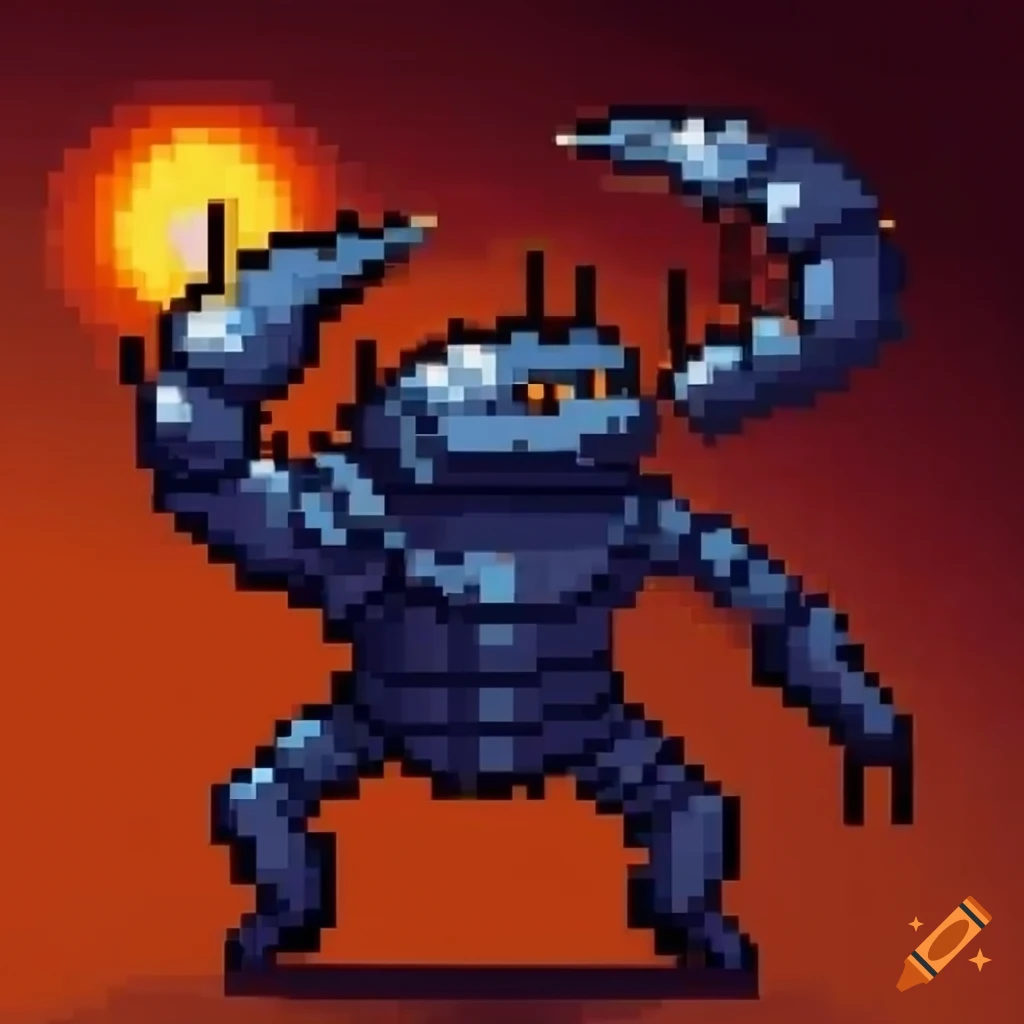 Pixel art RPG game enemy with crab man and scorpion tail on Craiyon