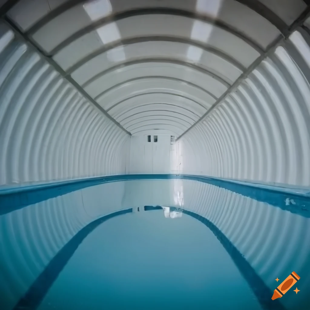 Industrial water tank interior with swimming pool and high windows on ...