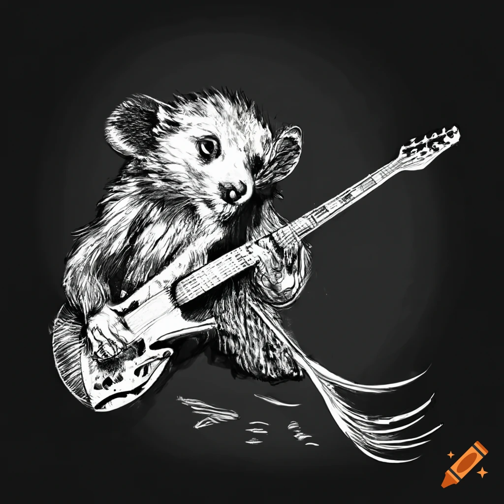 Punk rock possum playing an electric guitar on Craiyon