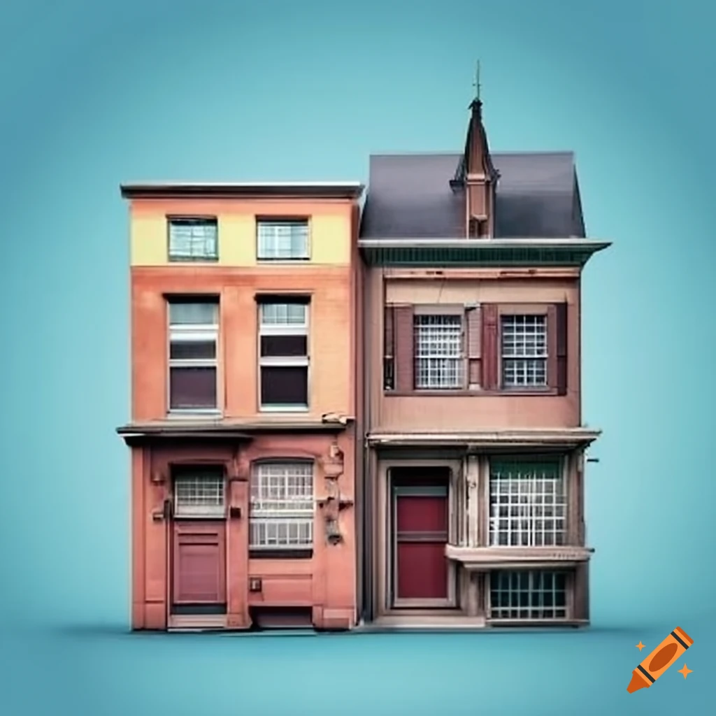 Front view of small city buildings on Craiyon