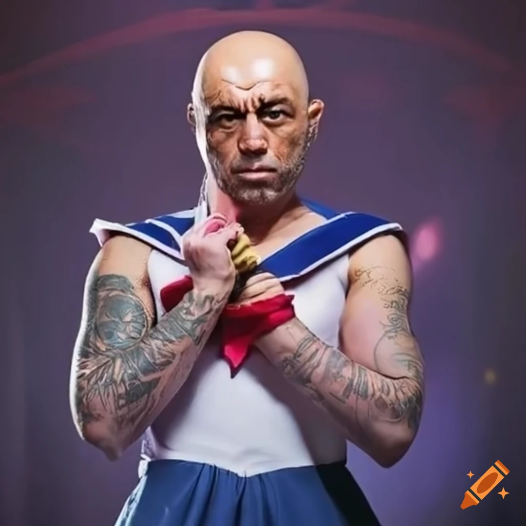 Joe Rogan in a Sailor Moon cosplay costume on Craiyon