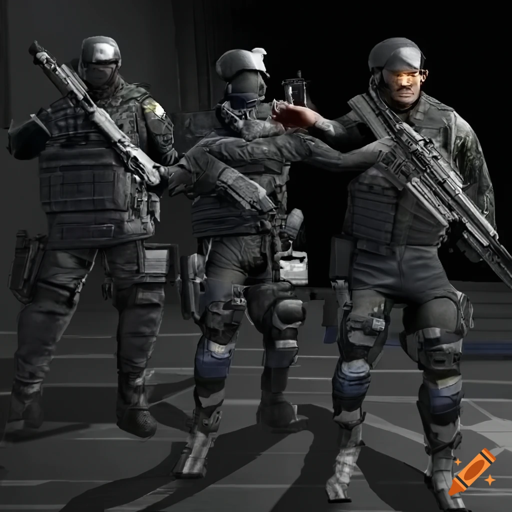 Swat team navigating a horror game setting on Craiyon