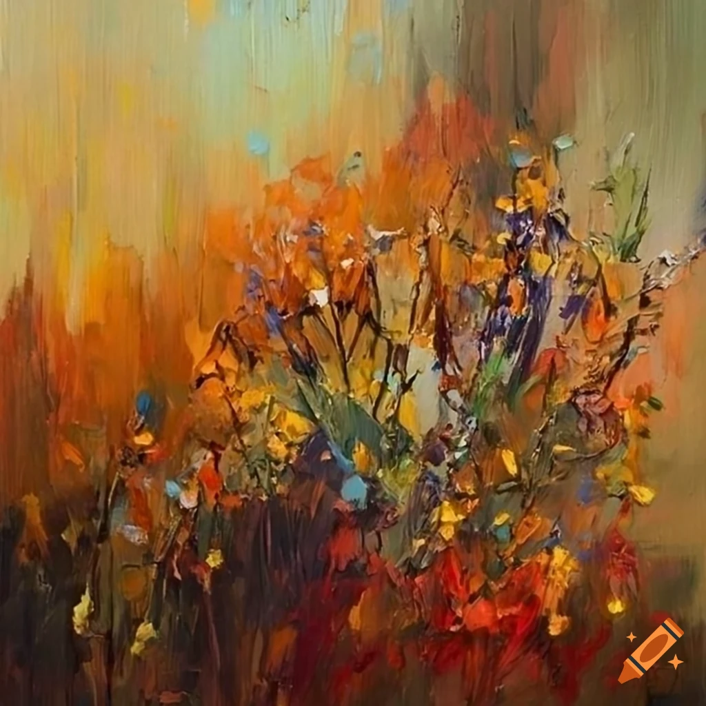 Vintage wildflowers abstract oil painting landscape on Craiyon