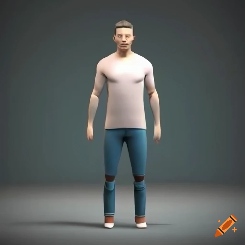 Man in casual outfit standing straight in 3d model on Craiyon
