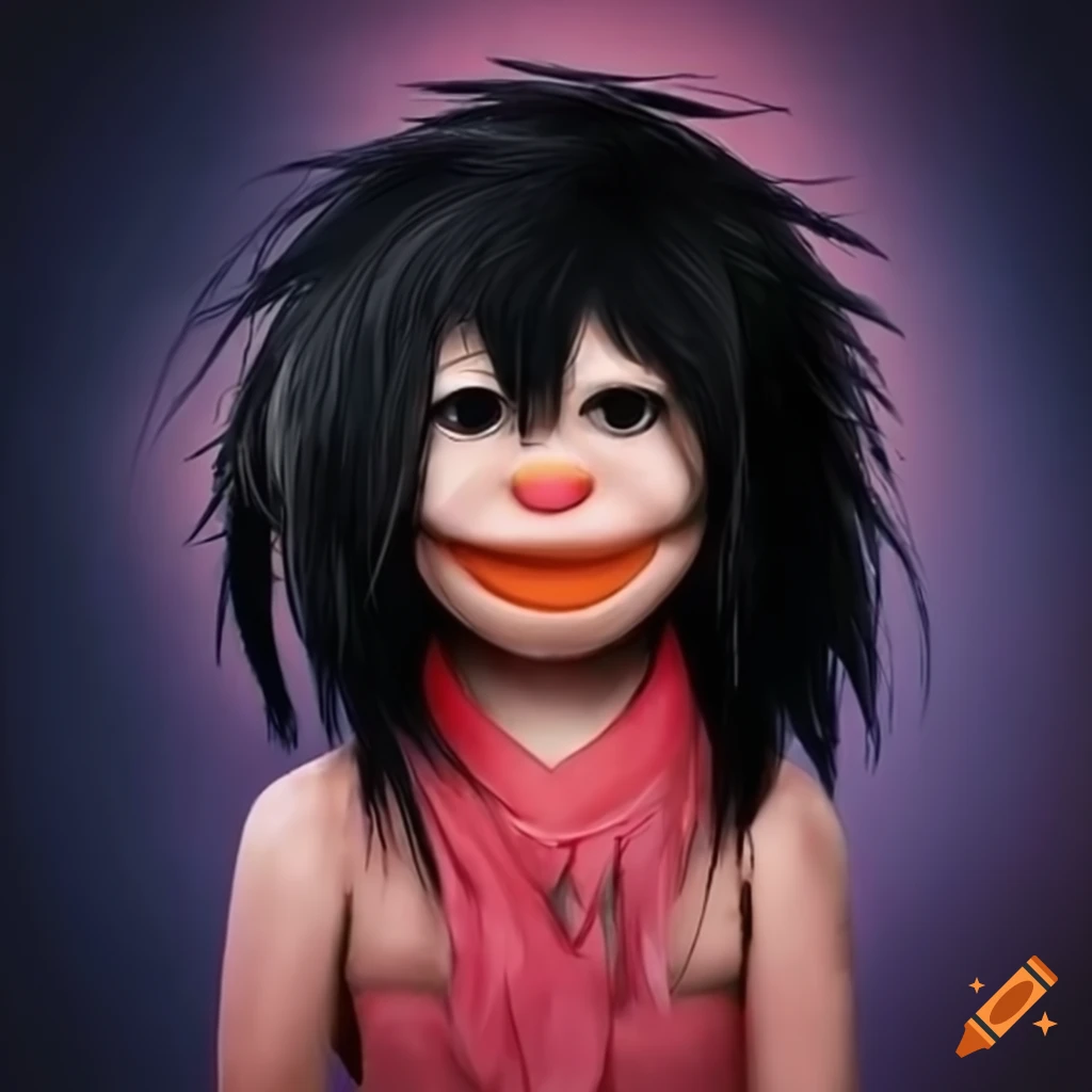 Elmo the muppet depicted with black hair in a photo-realistic style on ...