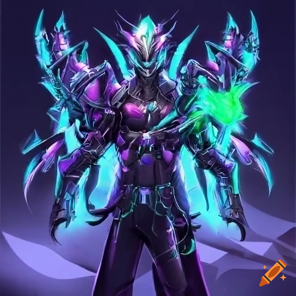 Slim man in cybernetic exoskeleton with dragon-style helmet and clawed ...