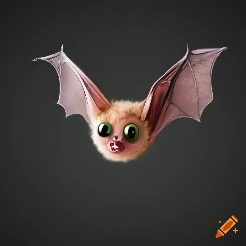 Cute flying bat with big eyes on a white background on Craiyon