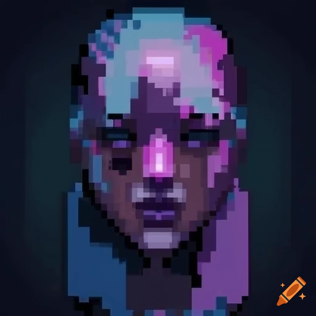 Cyberpunk character portrait in digital pixel art style on Craiyon