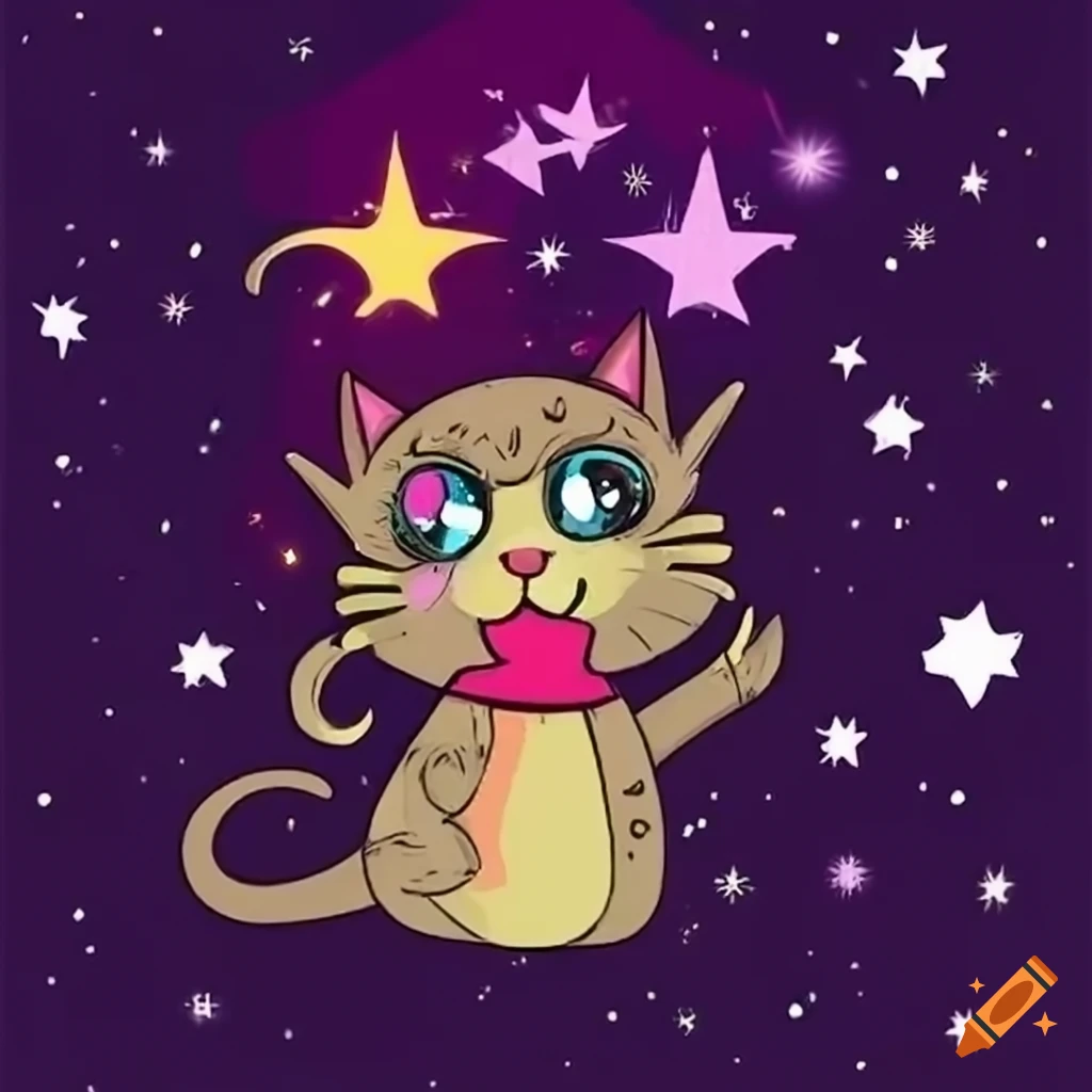 Kitten reaching a dim star covered in cosmic dust on Craiyon