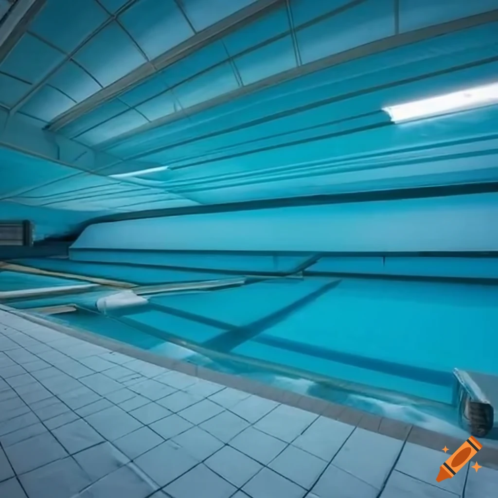 Indoor public pool with multiple pools and partition walls on Craiyon
