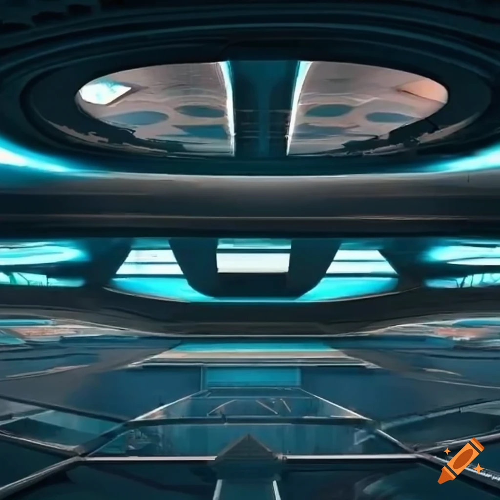 Highly detailed space colony interior halls on Craiyon