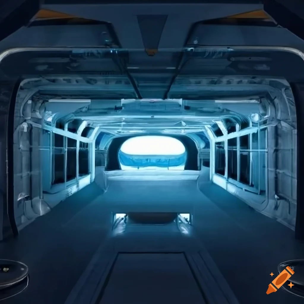 Highly detailed space colony interior with chairs and tables on Craiyon