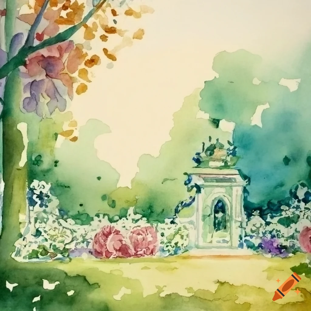 Rococo garden in a watercolor painting on Craiyon