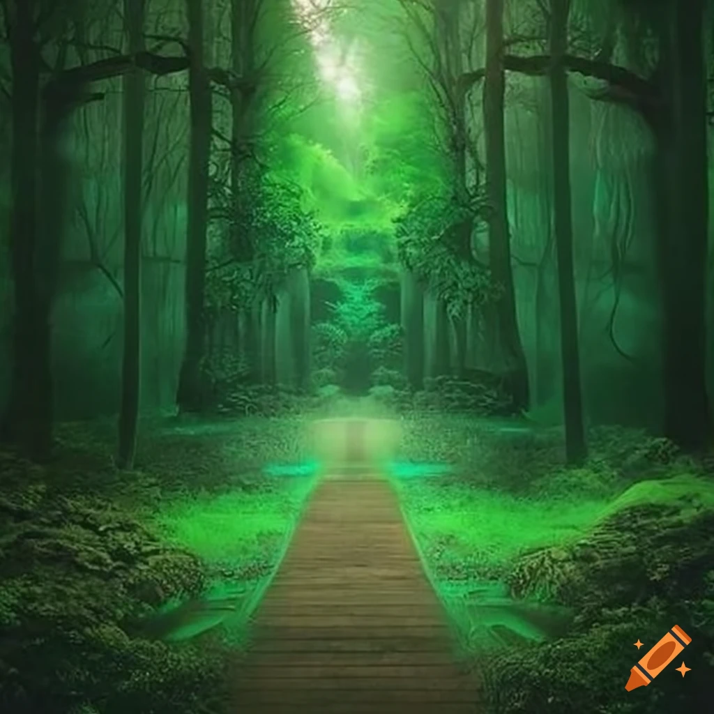Magical green forest with a mystical key on Craiyon