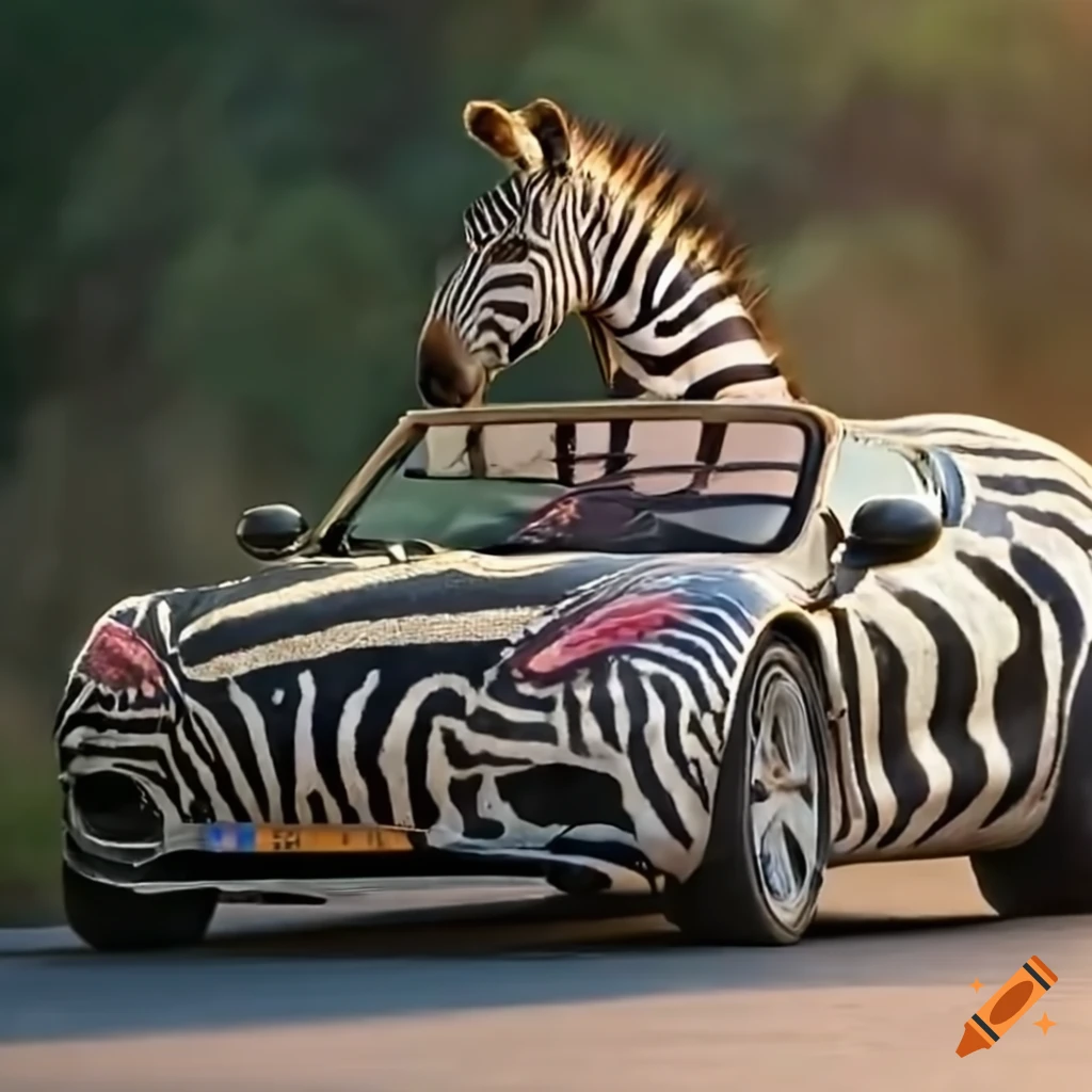 Zebra driving a sports car on Craiyon