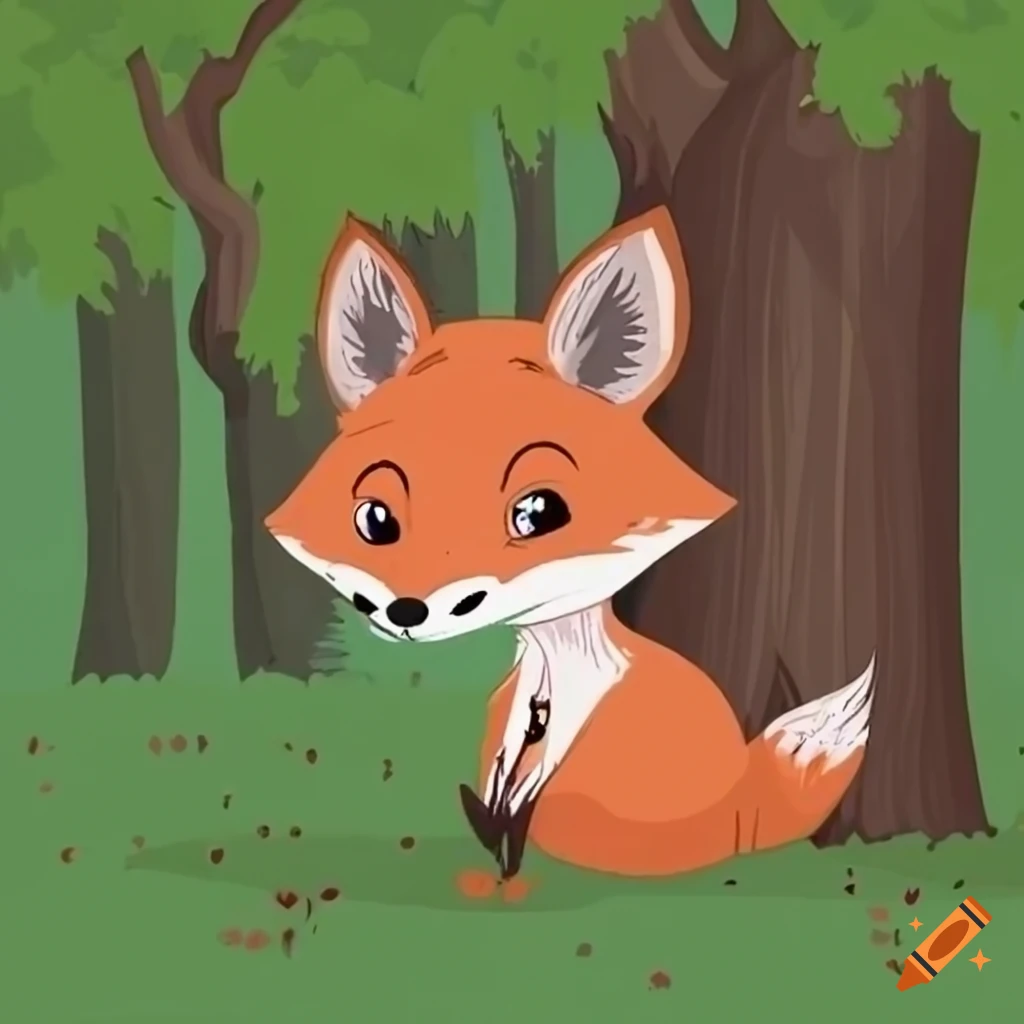 Fox in the woods under a tree on Craiyon