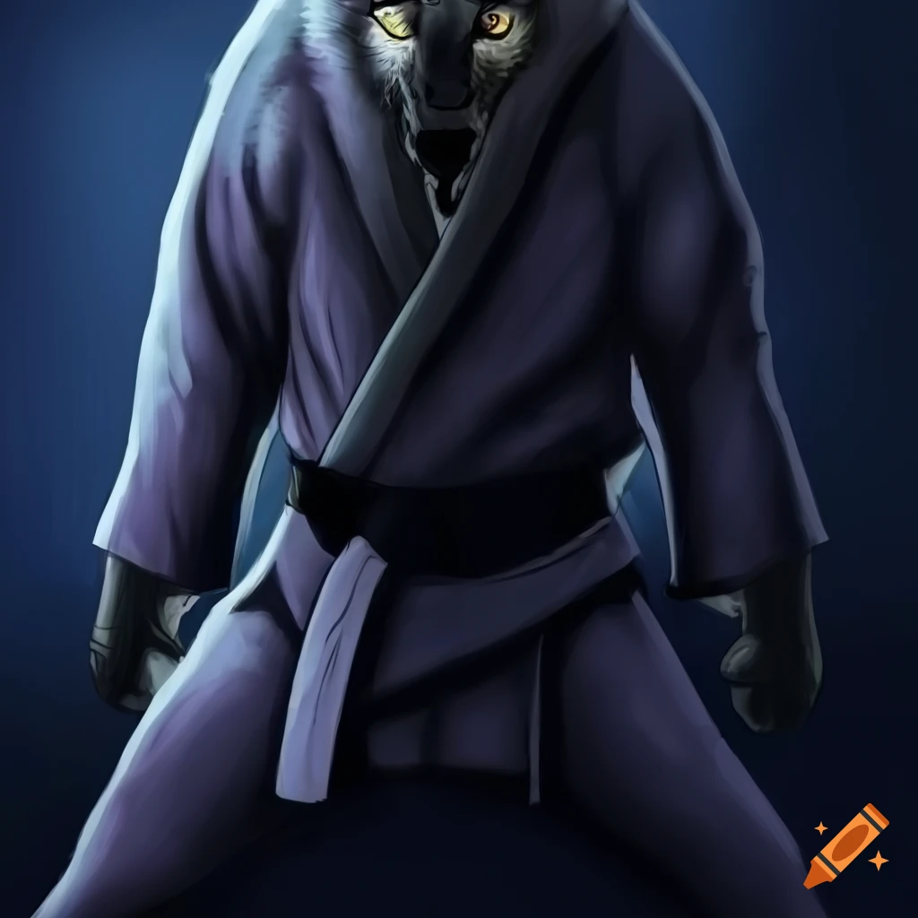Wolf in a jiu jitsu gi in a digital art style on Craiyon