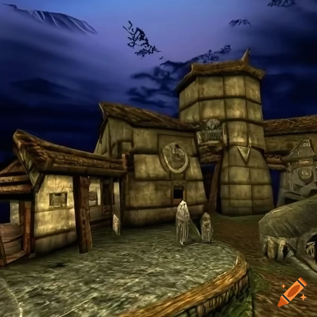 1990s 3D first person shooter game with a gloomy medieval village ...