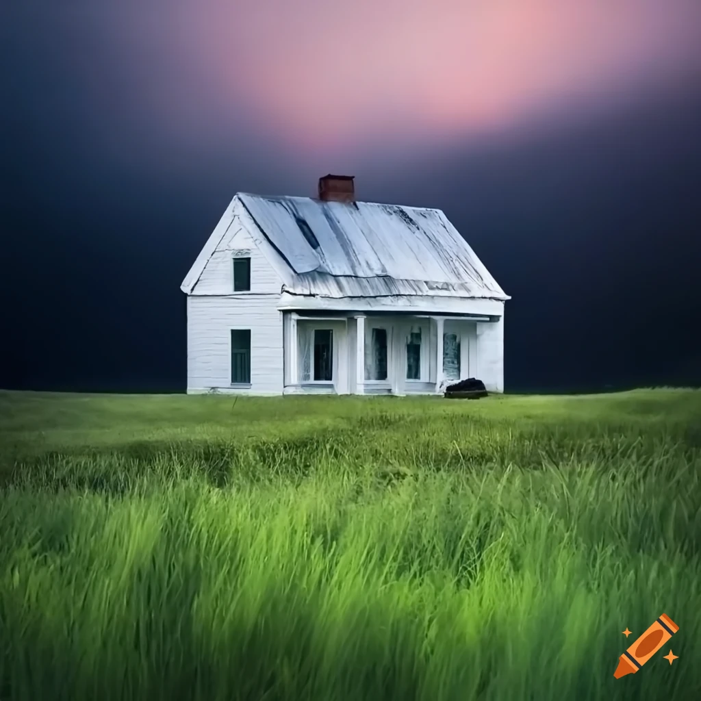 Side view of a white two-story house with a large grassy terrain on Craiyon