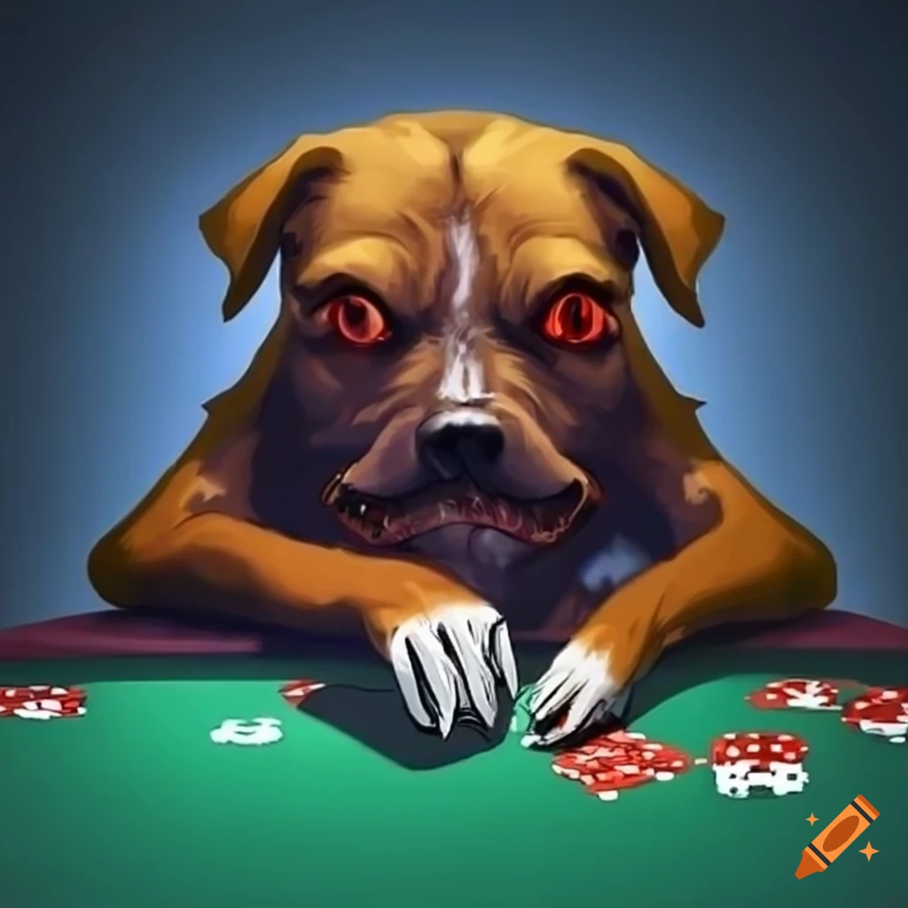 Humorous dogs playing poker in a cursed setting on Craiyon