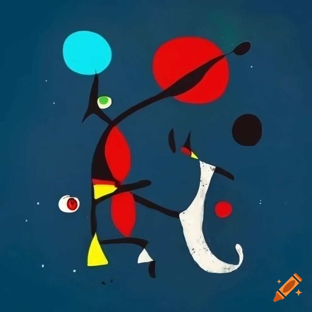 Surrealist cosmic creatures and plants in miro painting style with red ...