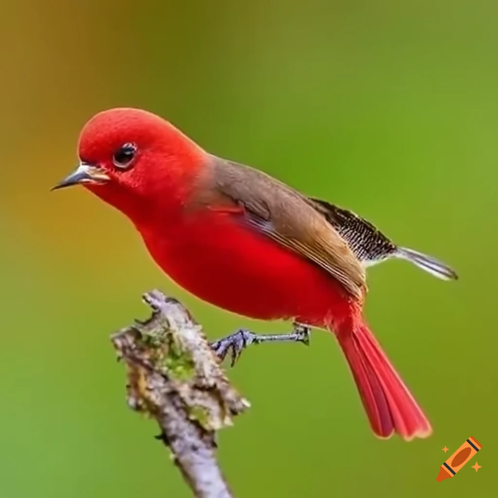 Small red bird flying over a flower on Craiyon