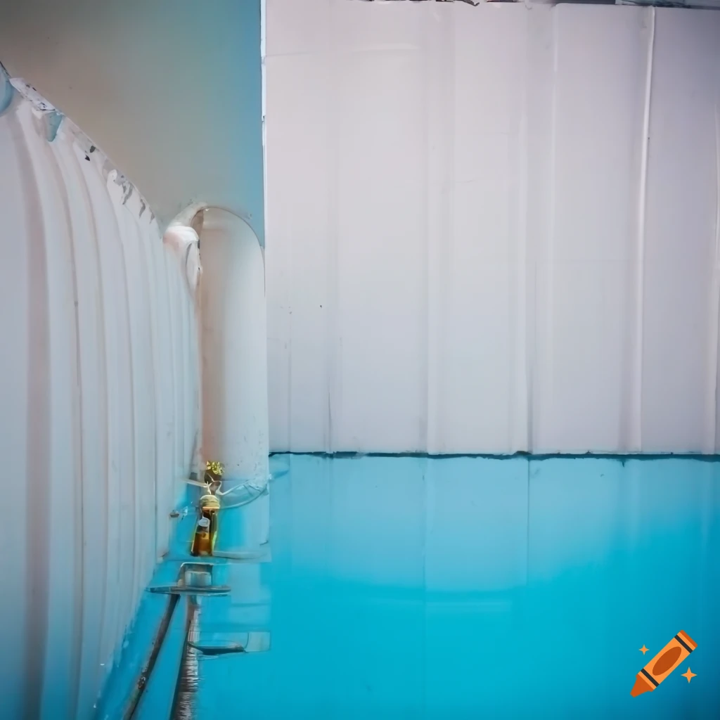 Interior of large industrial water tank room with corrugated white ...