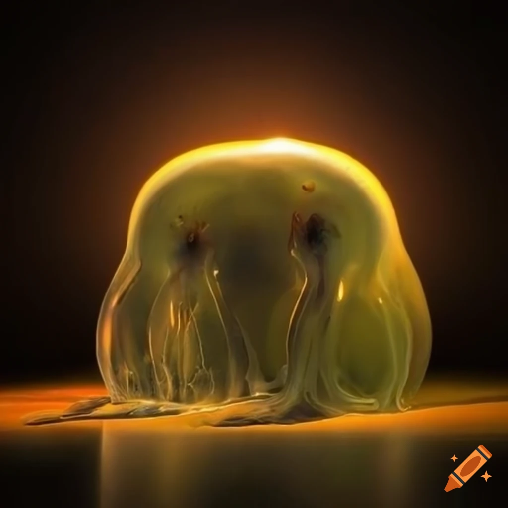 Translucent gelatinous creature illuminated by sunlight in a surreal ...
