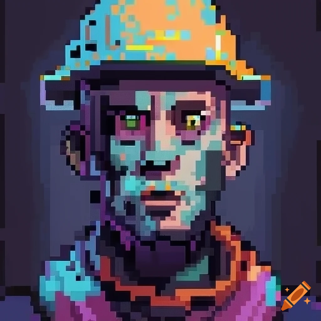 Pixel art male mining worker in a cyberpunk setting on Craiyon