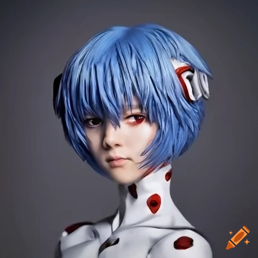 Anime character rei ayanami depicted in real life on Craiyon