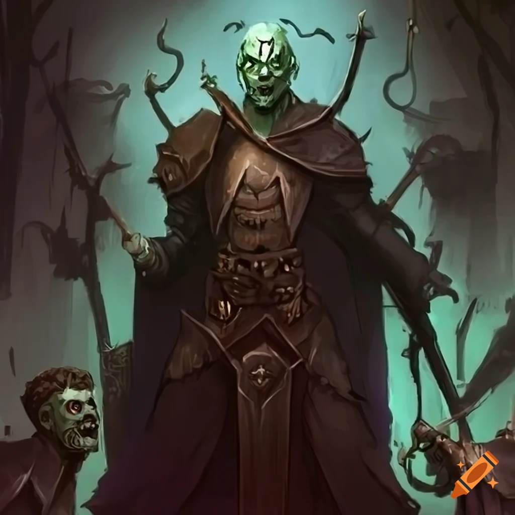 Human warlock summoning an army of zombies in fantasy art style on Craiyon
