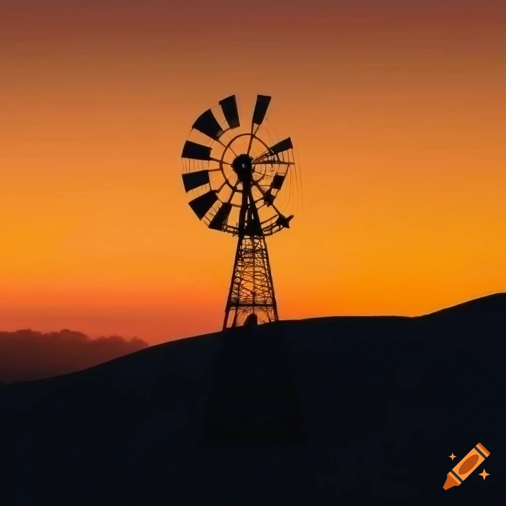 Rolling hills with a windmill in American Southwest sunset on Craiyon
