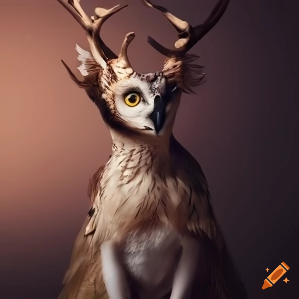 Owl and deer hybrid creature on Craiyon