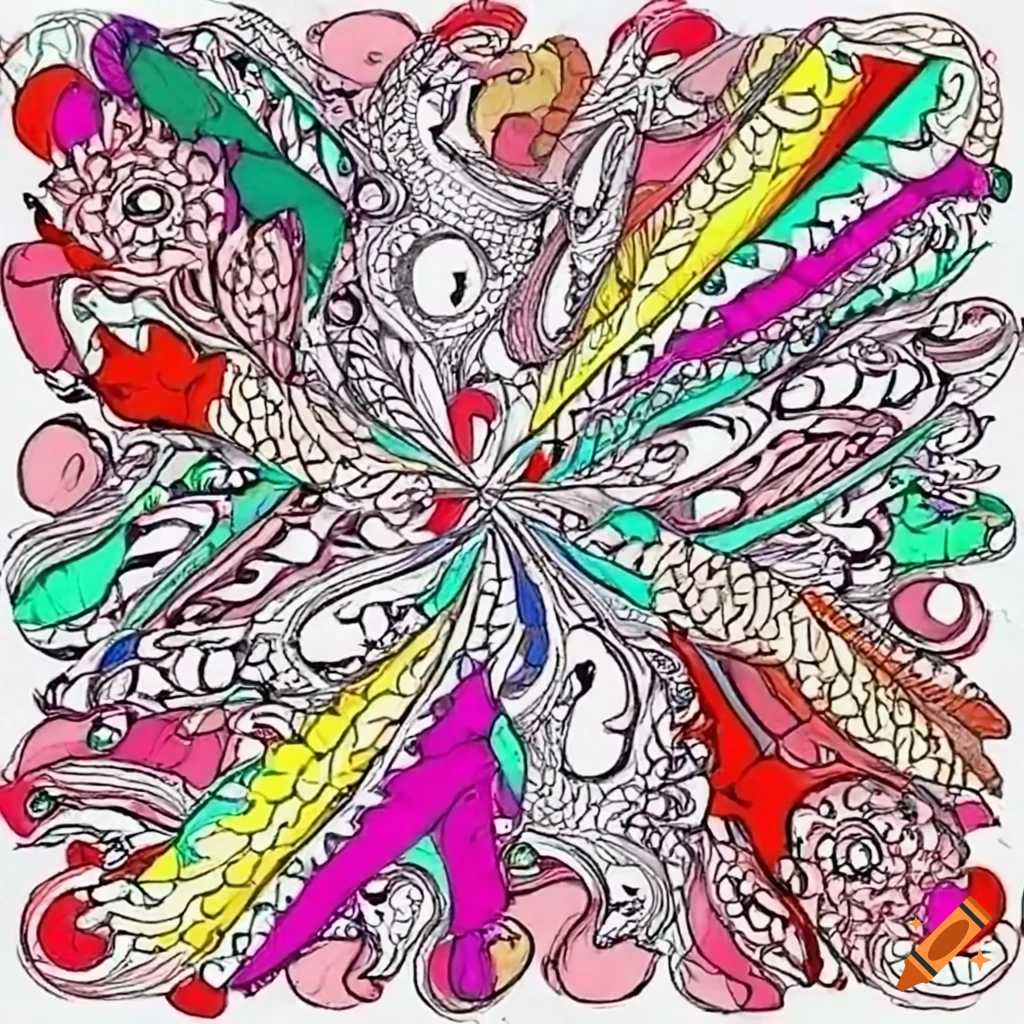 Zentangle patterns over colorful abstract background on Craiyon