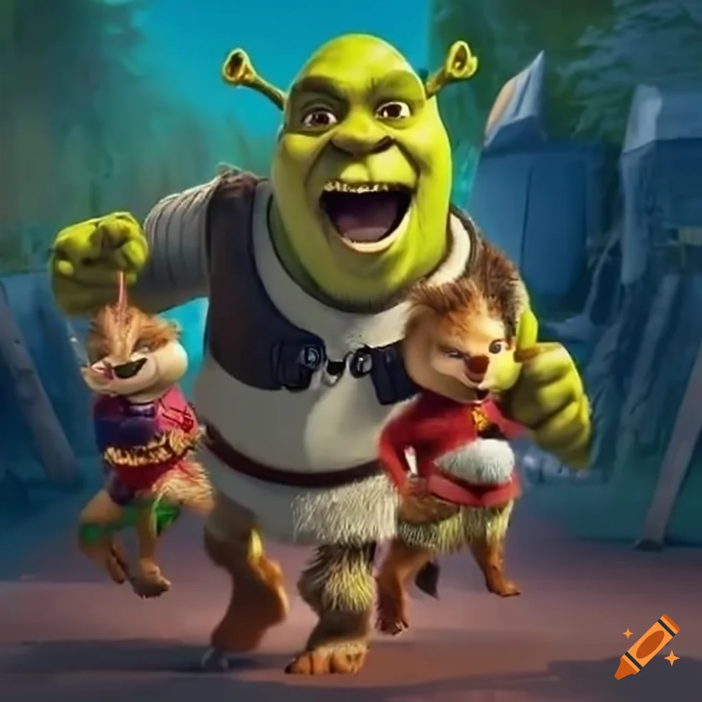 Movie scene with Shrek, Optimus Prime, and Alvin and the Chipmunks on ...