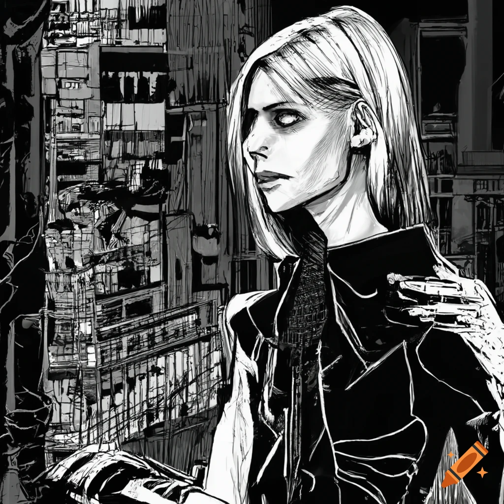Claire Danes depicted as a detective in the style of Tsutomu Nihei on ...