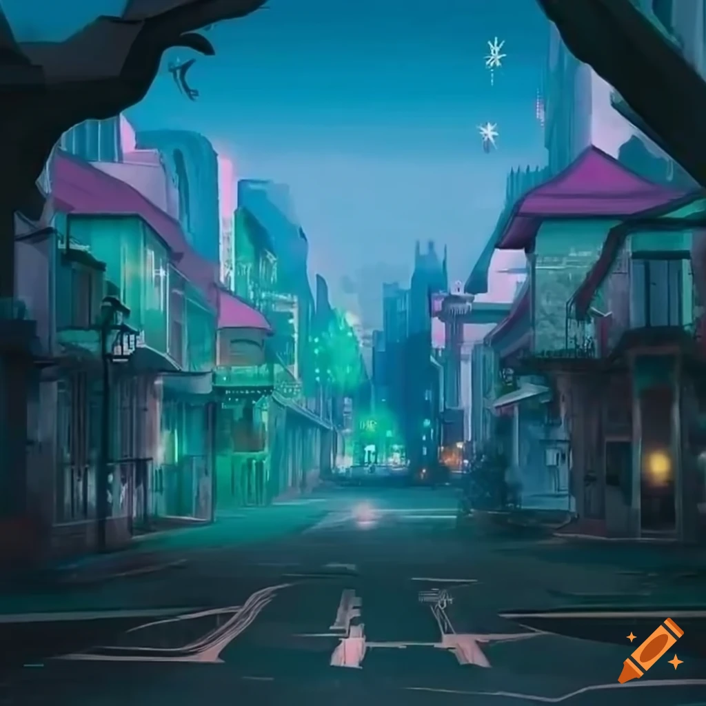 Detailed city street with a magical fey aesthetic on Craiyon
