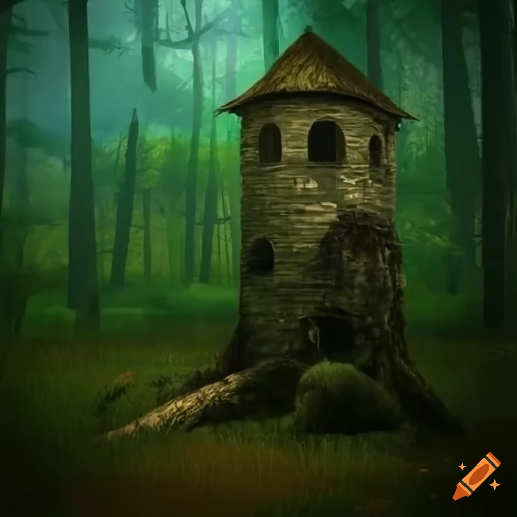 Natural forest with a tower on Craiyon