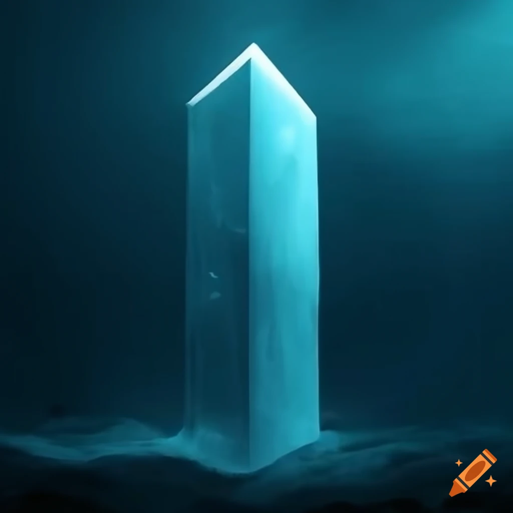 White monolith in a calm dark sea on Craiyon