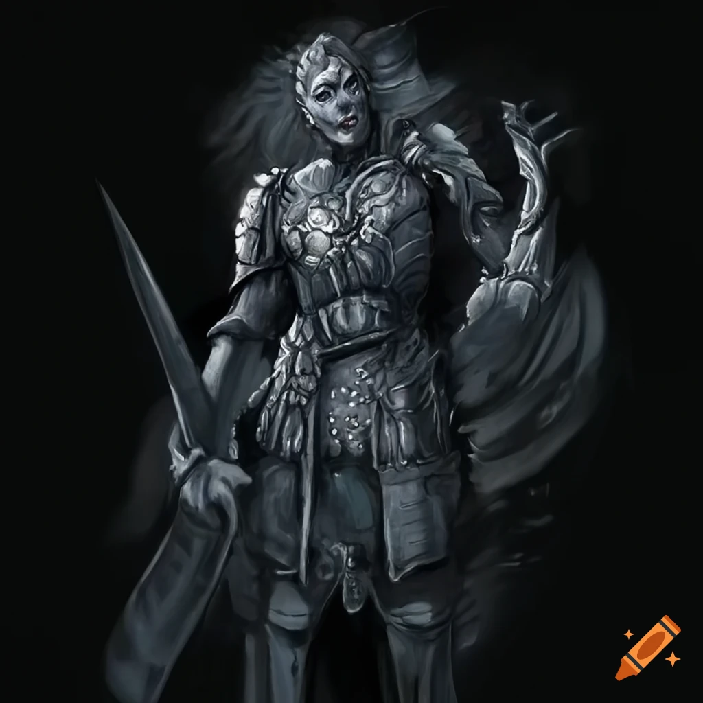 Regal blue-skinned giant in armor wielding a colossal sword on Craiyon