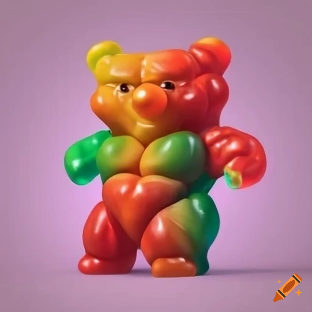 Muscle-bound gummy bear on Craiyon