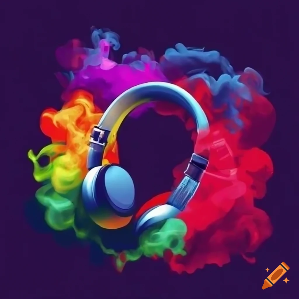 Colorful abstract art with smoke around headphones on Craiyon