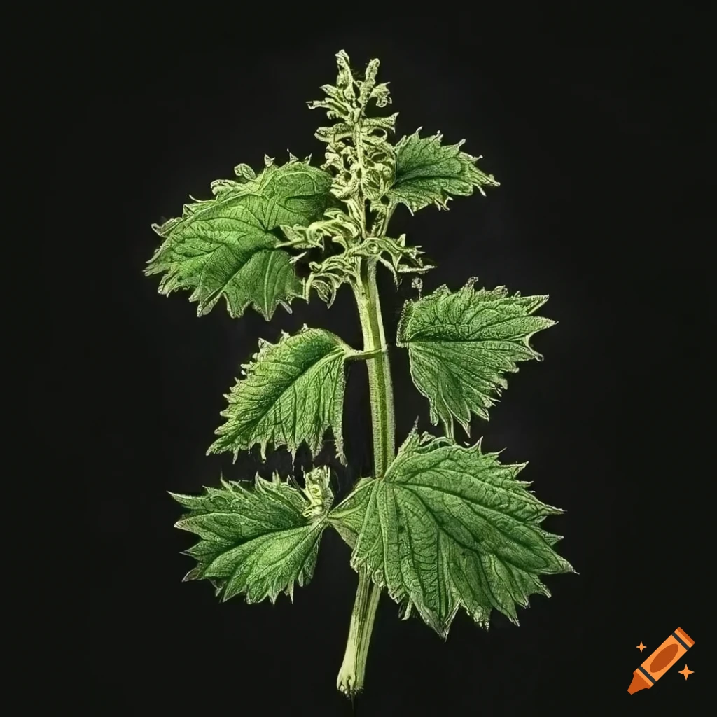 Detailed botanical illustrations of nettles in a medieval art style on ...