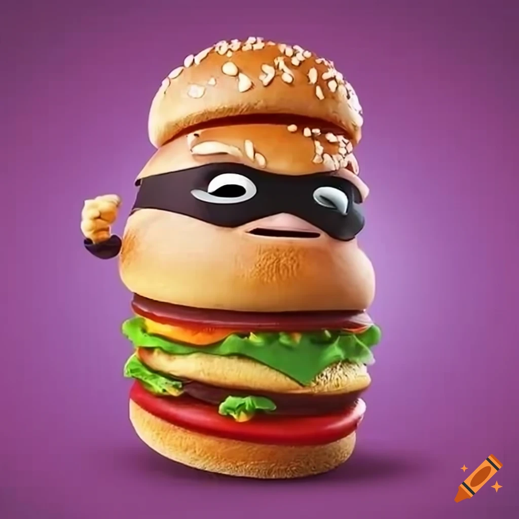 Mascot for a fast food restaurant called The Burger Robber on Craiyon