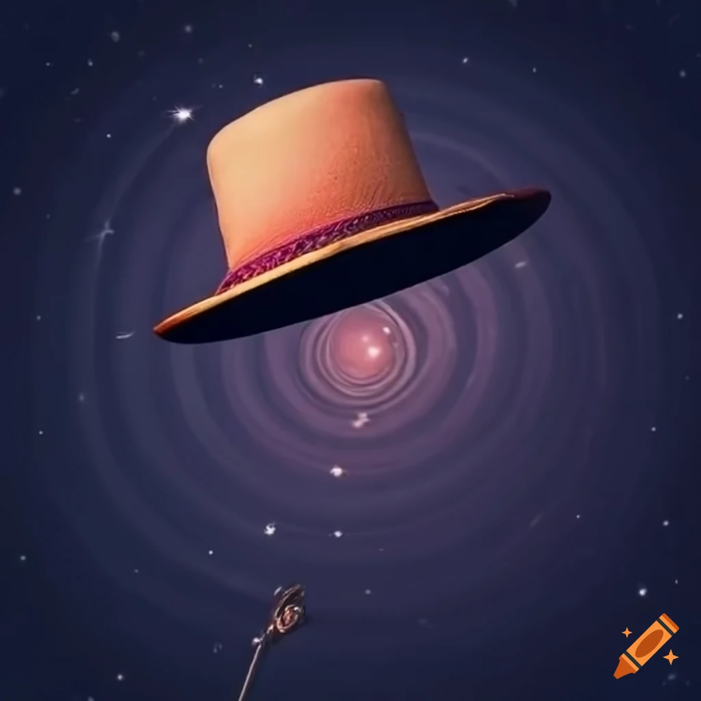 Street musician's hat floating in space with a spiral background on Craiyon