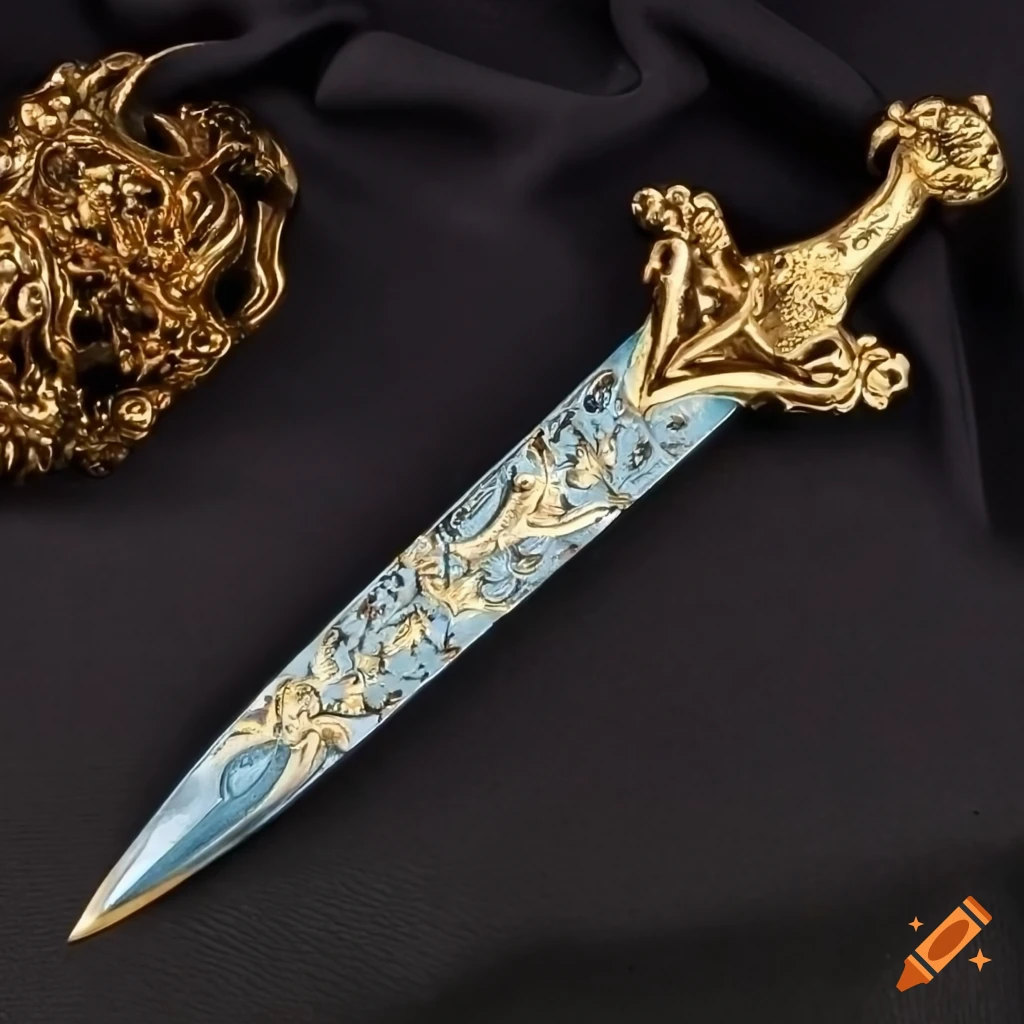 Gold plated and sky blue Athame (ritual dagger) on Craiyon